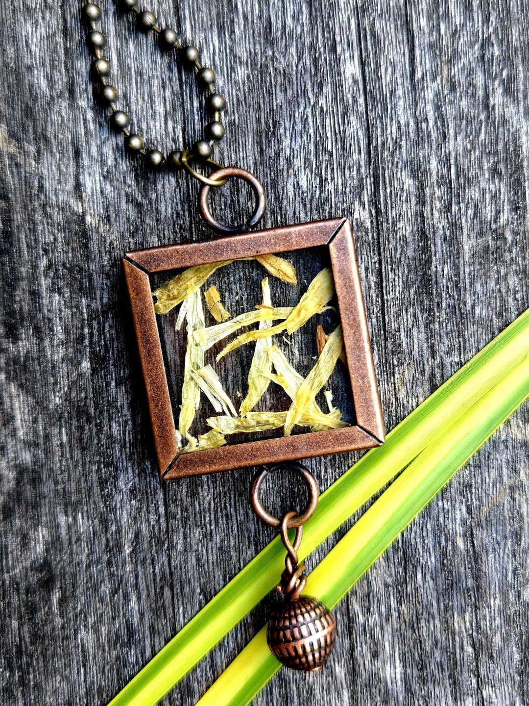Pressed Wildflower Pendant in Glass With Brown Enclosure. Artisan ...