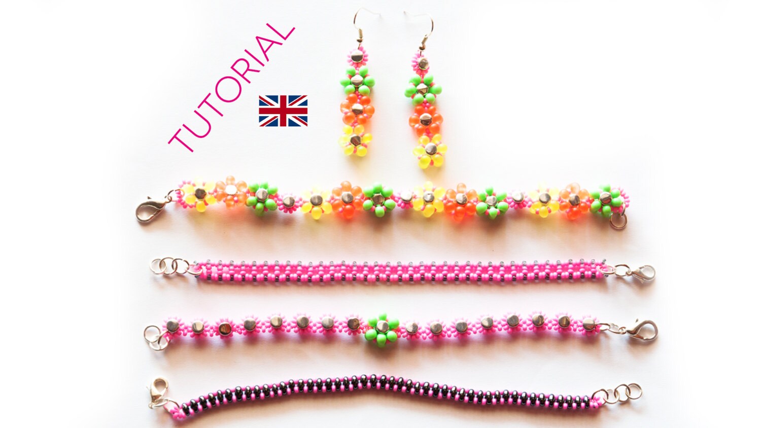 4 Fluo Bracelets. Beading Pattern. English Tutorial. | Etsy