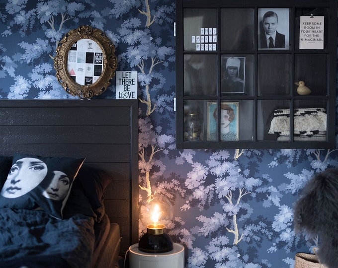 Forest Trees Leaves Wallpaper - Scalamandre Sandberg Raphael Blue ...