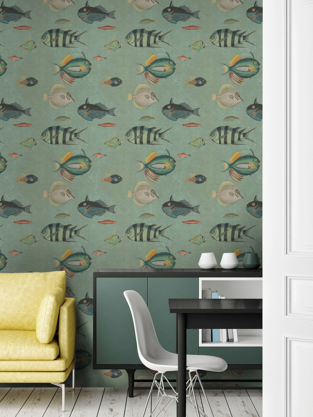 Exotic Tropical Fish Wallpaper Designer Wallpaper Feature Wall Vintage ...