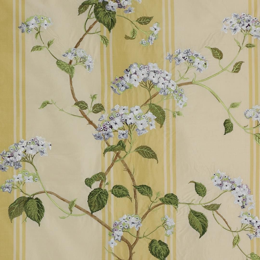 5 Yards Colefax & Fowler - Summerby Embroidered Silk Fabric - Blue ...