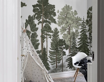Large Scale Forest Mural Pine Forest Trees Leaves Wallpaper | Etsy