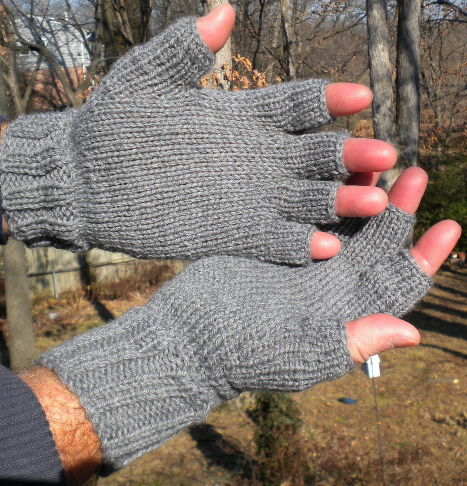 Half Finger Gloves Men's Hand Knit Light Gray Merino Wool Gloves With ...