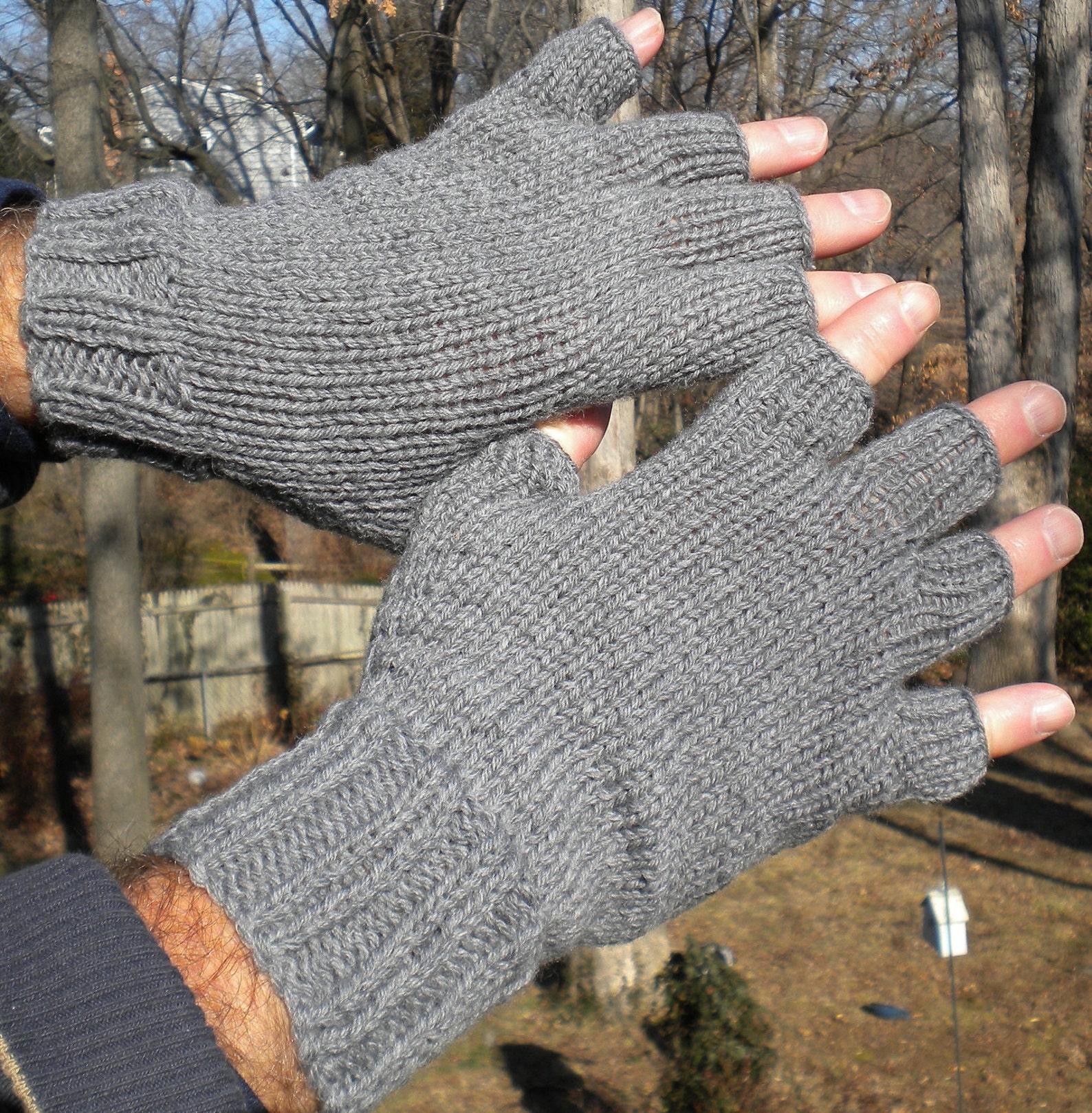 Half Finger Gloves Men's Hand Knit Light Gray Merino Wool Gloves With ...