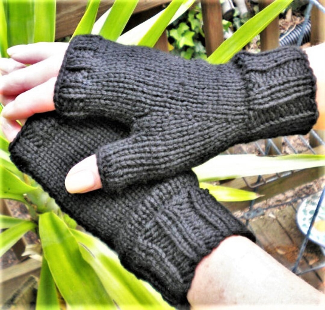 Fingerless Gloves Hand Knit Ladies' Black Merino Wool Gloves With No ...