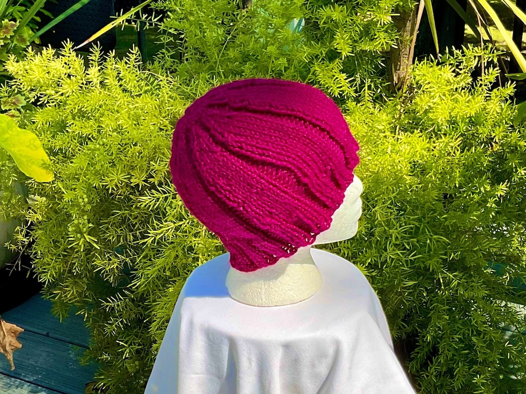 Hat Hand Knit Cranberry Red Bulky Baby Alpaca Ladies' Beanie Chemo ...