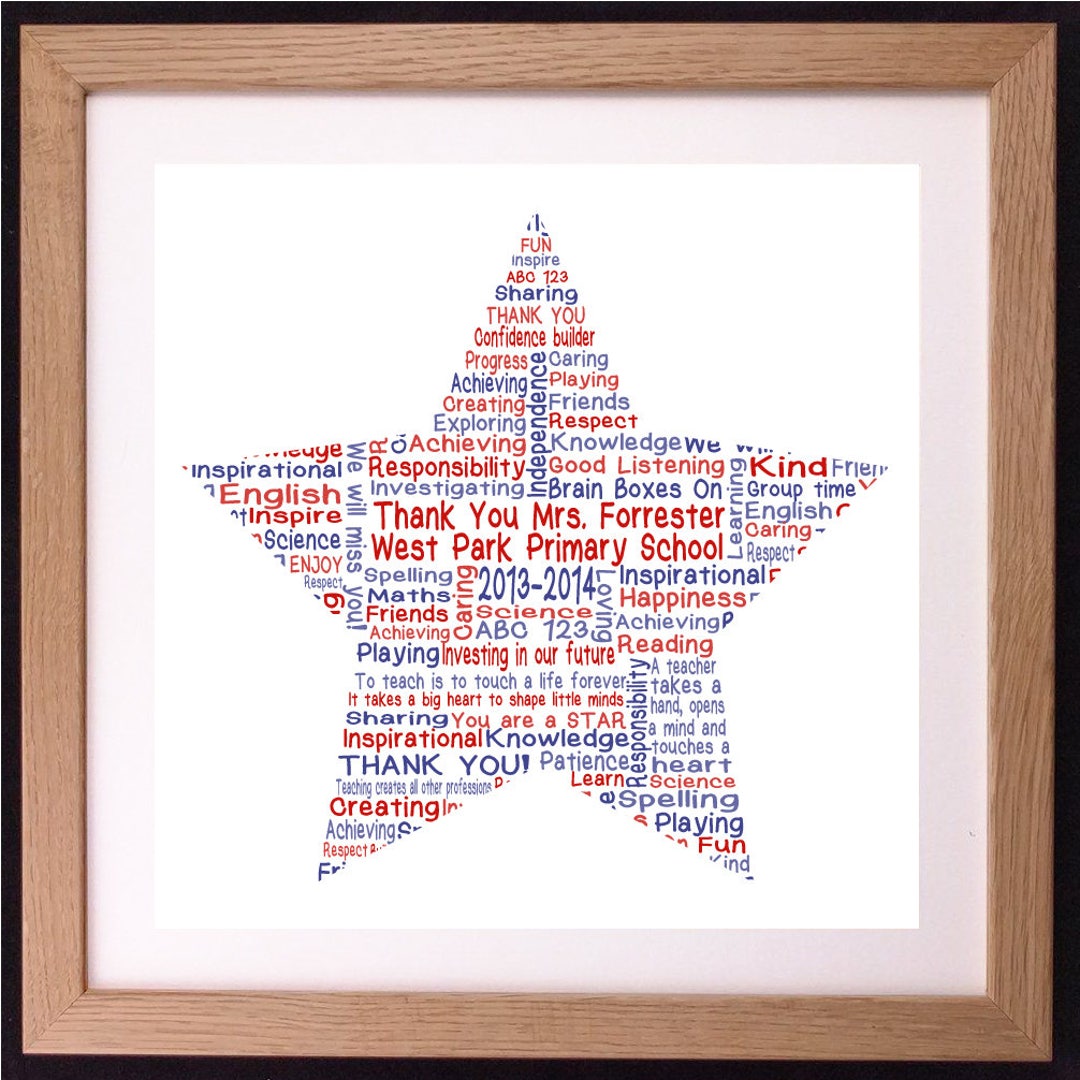 Personalised Star Shaped Teacher Appreciation Word Art Gift - Etsy