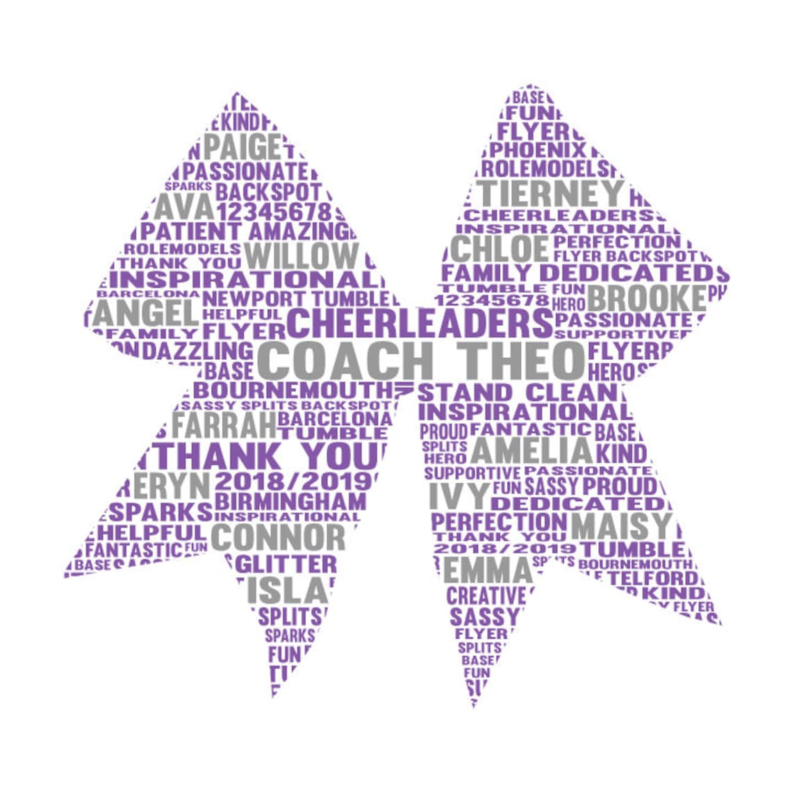 Personalised Cheerleader Bow Word Art Gift - Etsy
