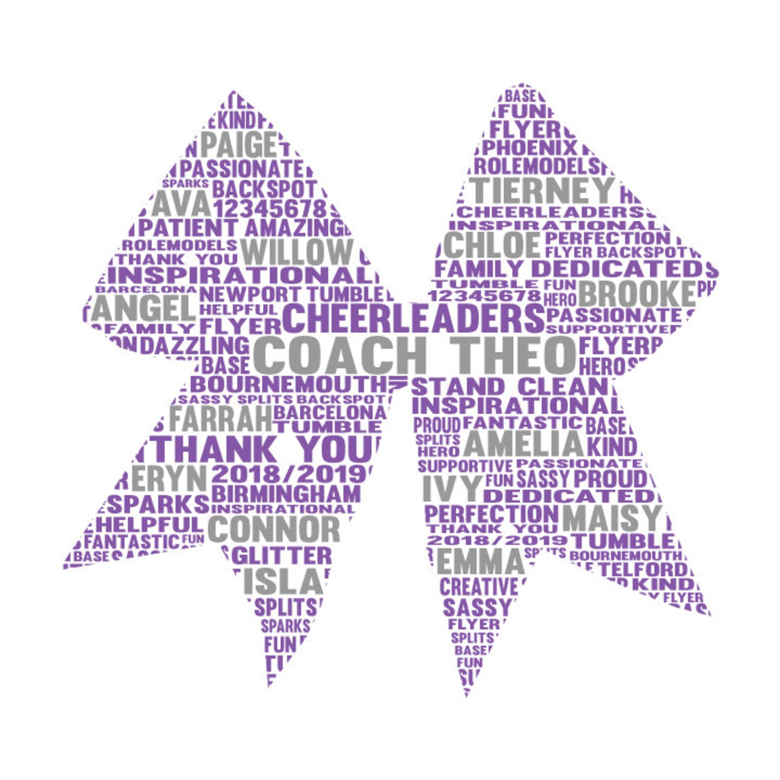 Personalised Cheerleader Bow Word Art Gift - Etsy