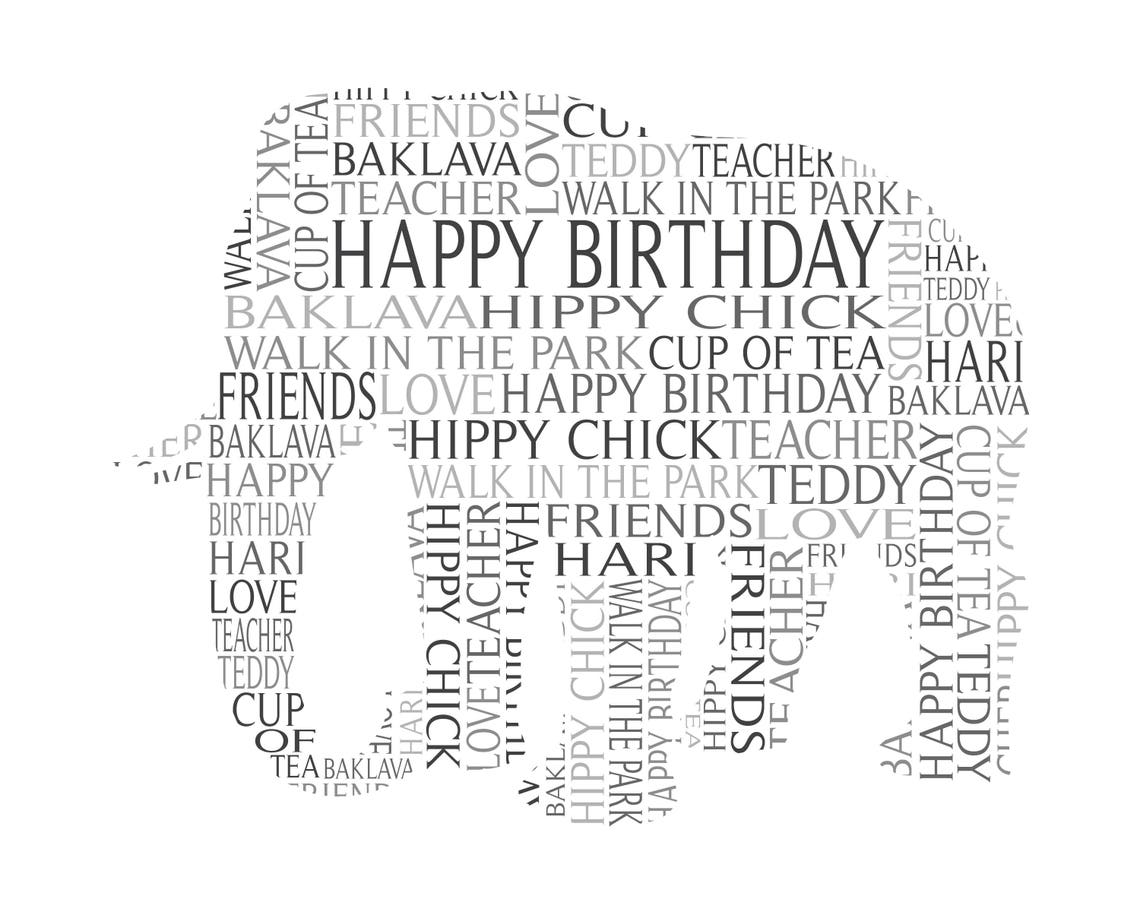 Personalised Elephant Word Art Gift - Etsy