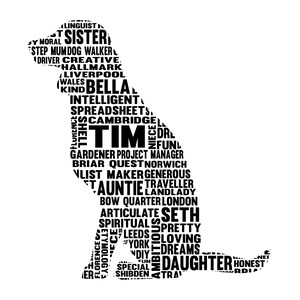 Personalised Dog Shaped Word Art Gift Any Regular Dog Breed Available ...