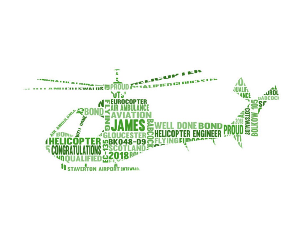 Personalised Helicopter Word Art Gift - Etsy