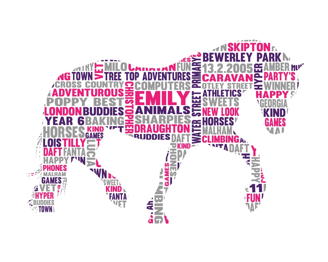 Personalised Horse Shaped Word Art Gift - Etsy UK