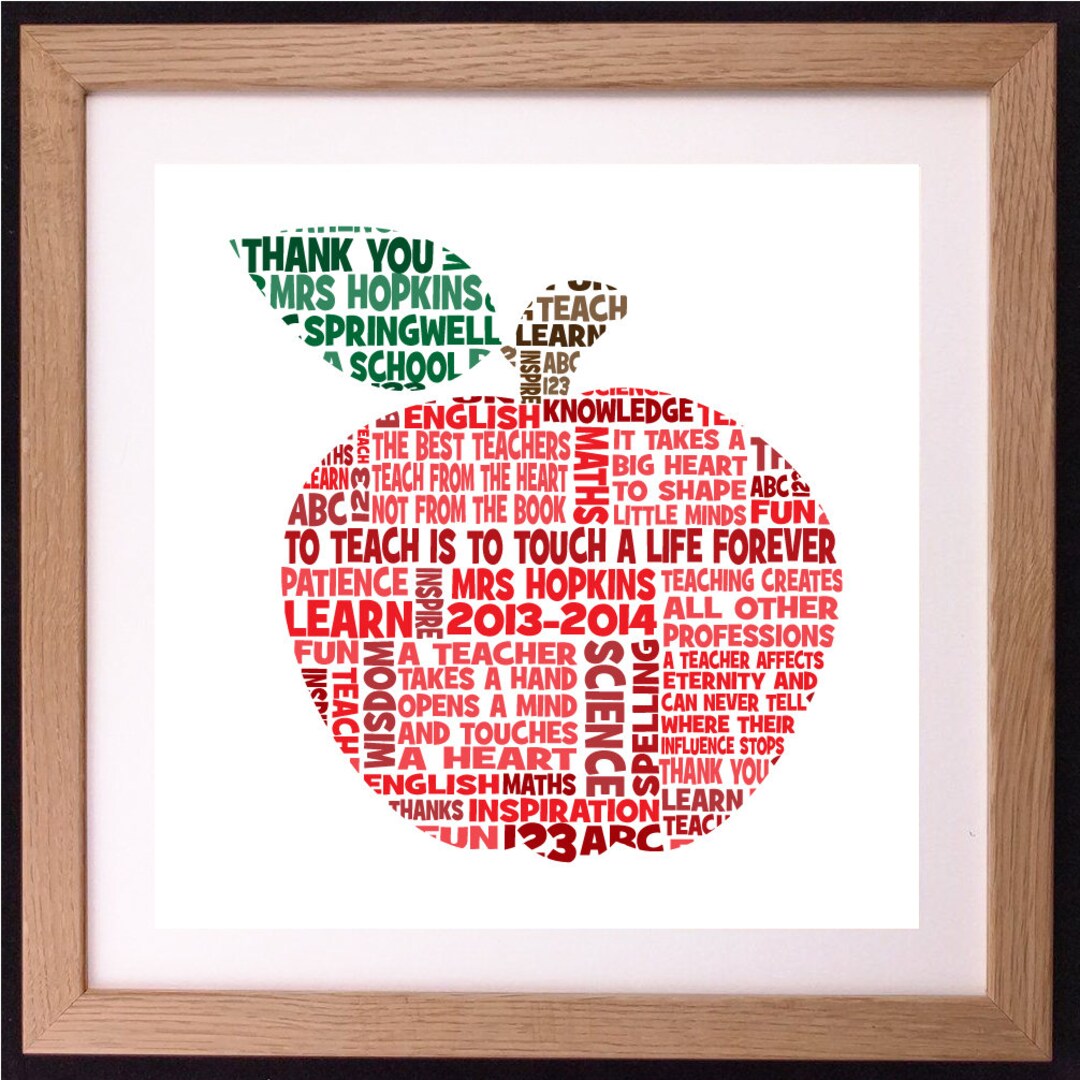 Personalised Teacher Apple Appreciation Word Art Gift - Etsy
