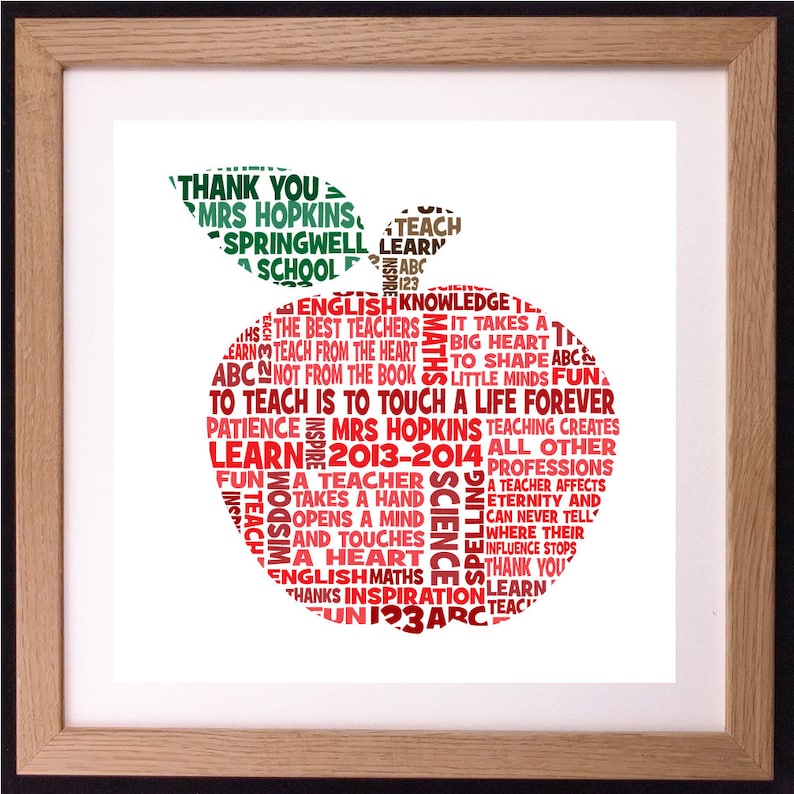 Personalised Teacher Apple Appreciation Word Art Gift | Etsy