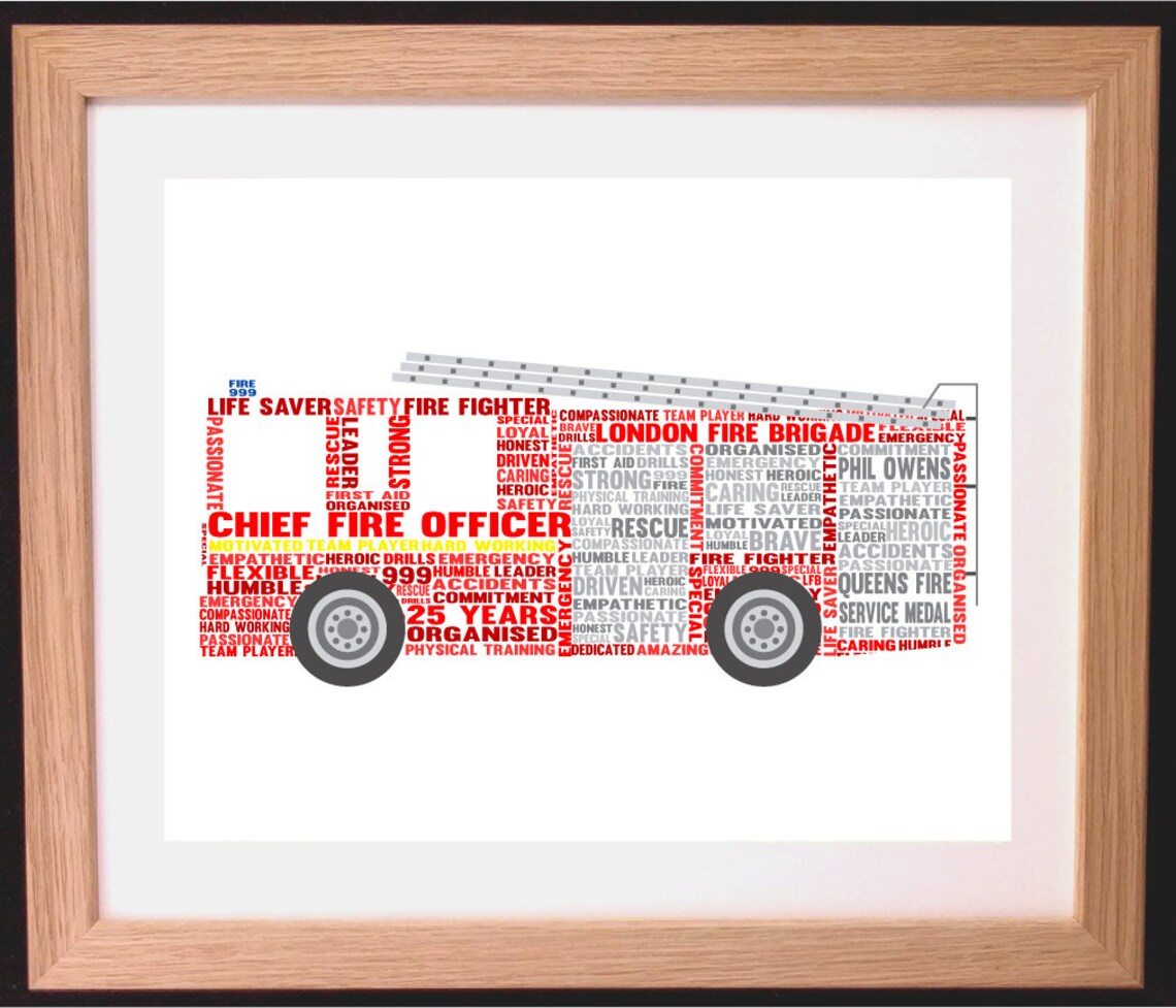 Personalised Fire Engine Word Art Gift | Etsy