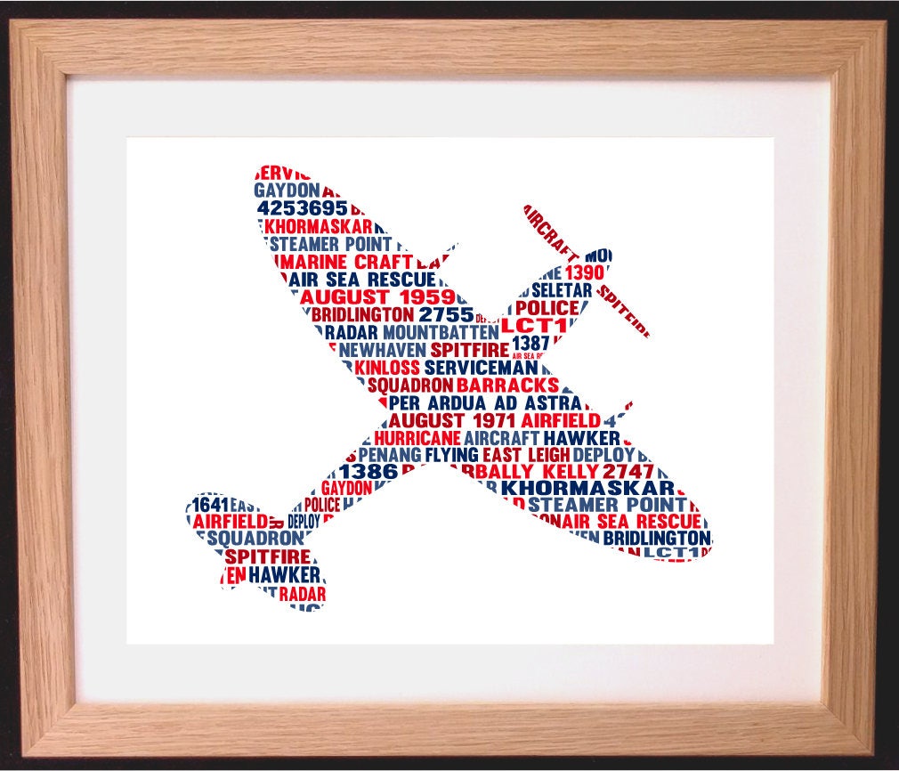 Personalised Spitfire Plane Word Art Gift - Etsy UK