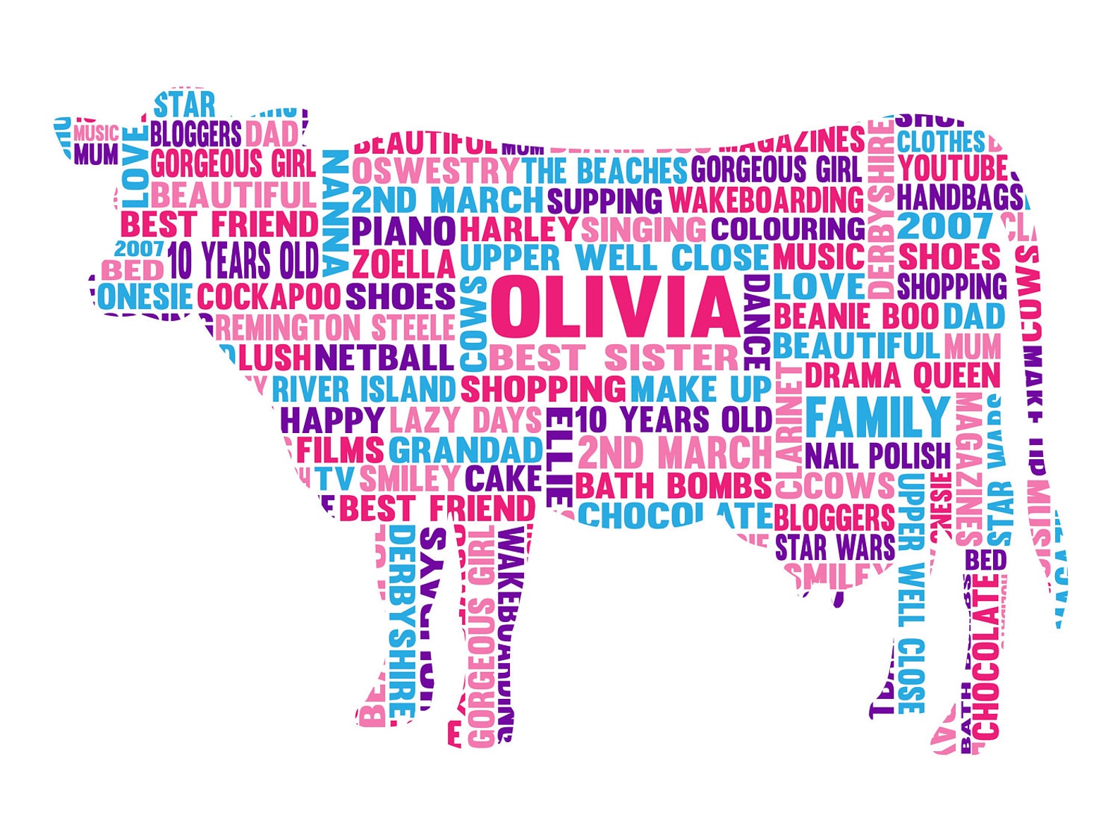 Personalised Cow Word Art Gift - Etsy UK