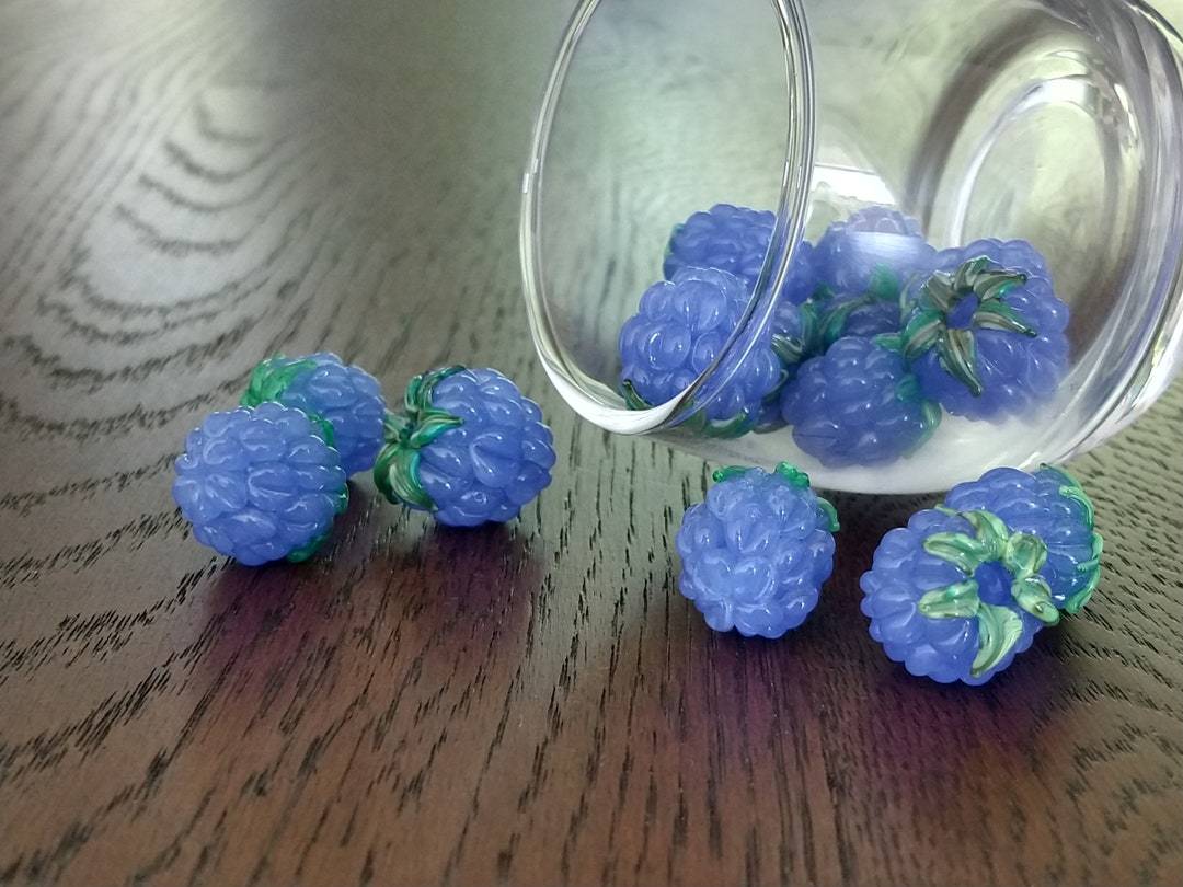 Glass Raspberry Bead 3p Light Periwinkle Raspberry Beads Lampwork