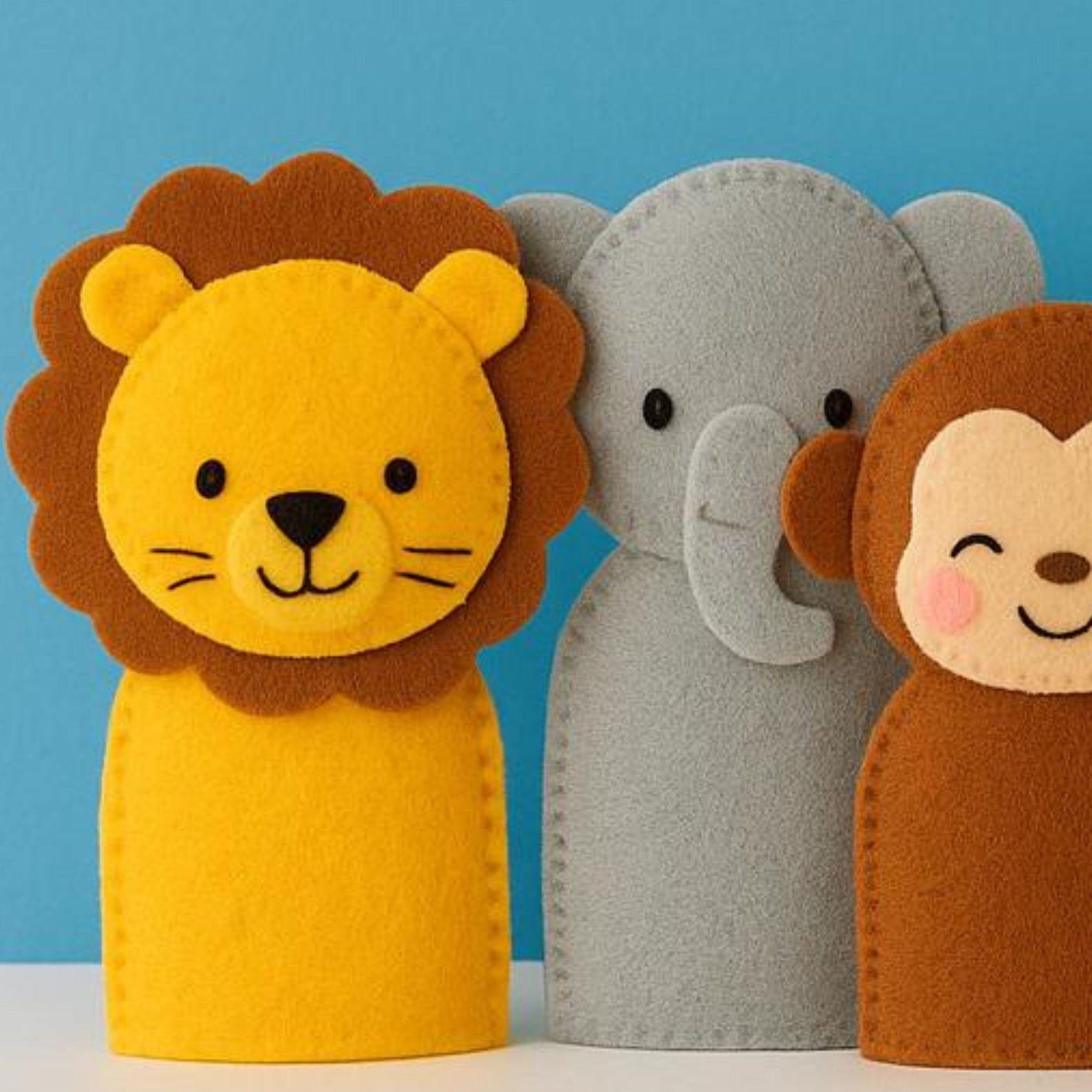 Safari Animal Felt Finger Puppets – Handmade Jungle Set of 5: Lion ...