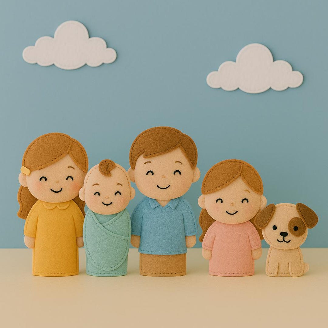 Handmade Felt Finger Puppets – Family Set of 6: Mom, Dad, Baby, Girl ...