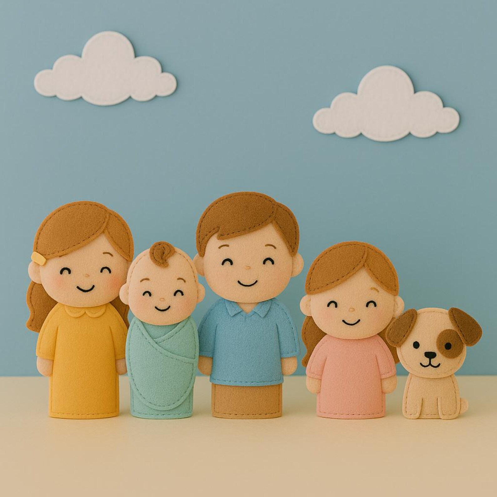 Handmade Felt Finger Puppets – Family Set of 6: Mom, Dad, Baby, Girl ...
