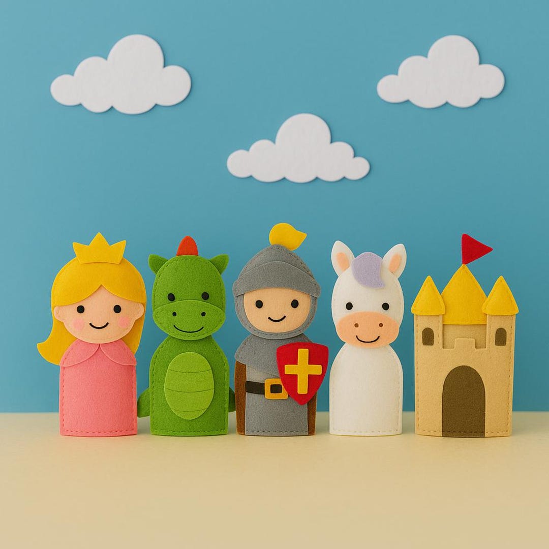 Princess, Dragon, Knight, Horse & Castle Felt Finger Puppets – Handmade ...