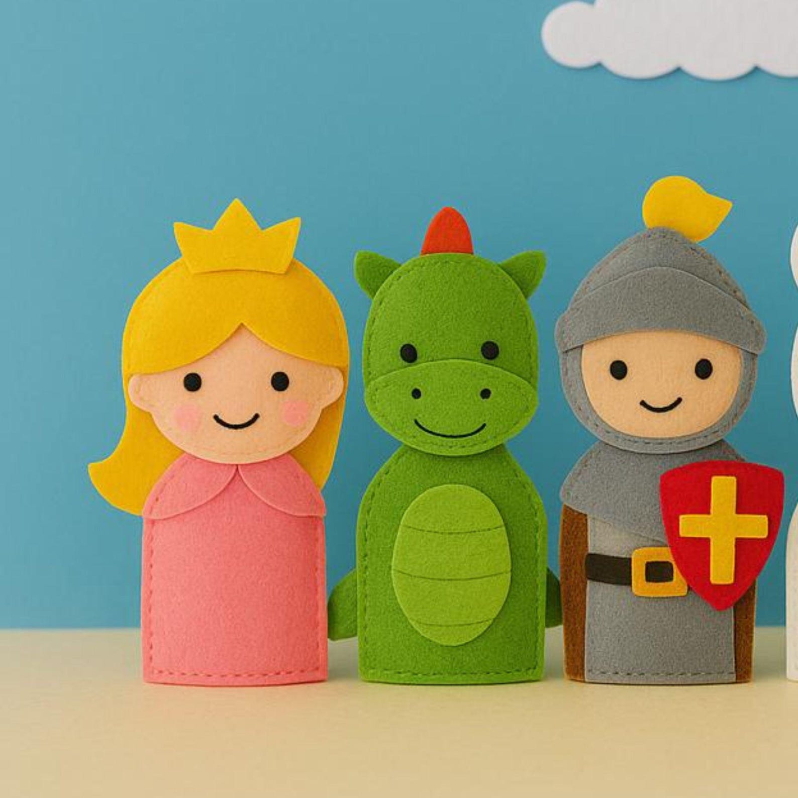 Princess, Dragon, Knight, Horse & Castle Felt Finger Puppets – Handmade ...