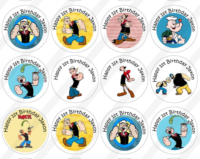 INSTANT DOWNLOAD Popeye 8,5X11 Digital Collage Sheet to Cupcake Toppers ...
