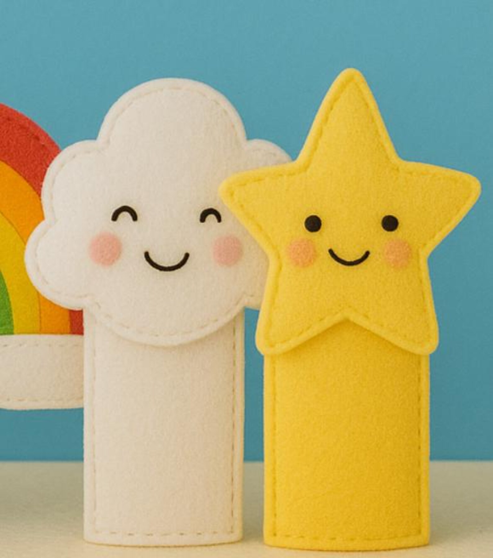 Sun, Moon, Rainbow, Cloud & Star Felt Finger Puppets – Handmade Weather ...