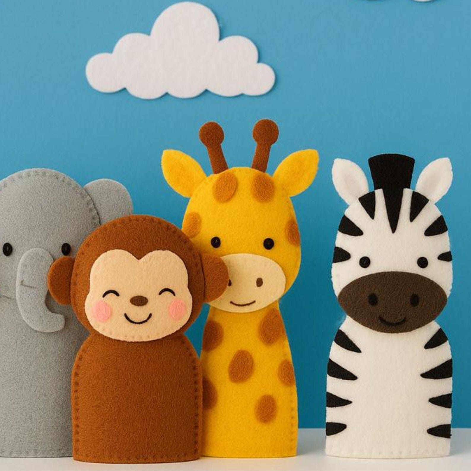 Safari Animal Felt Finger Puppets – Handmade Jungle Set of 5: Lion ...