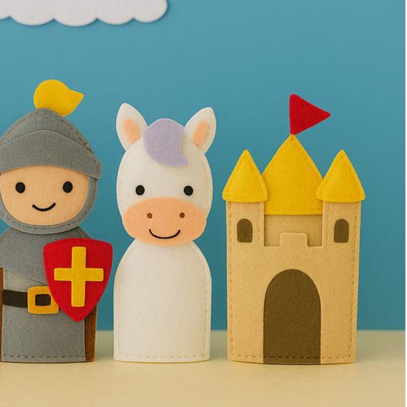 Princess, Dragon, Knight, Horse & Castle Felt Finger Puppets – Handmade ...