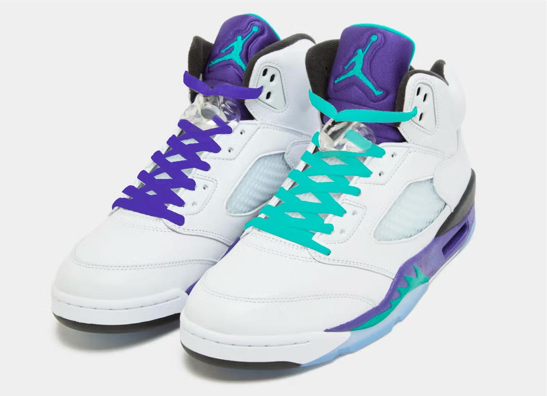 Jordan 5 Grape Teal Aqua Purple Mixed Flat Shoelaces for Air Jordan 1 ...