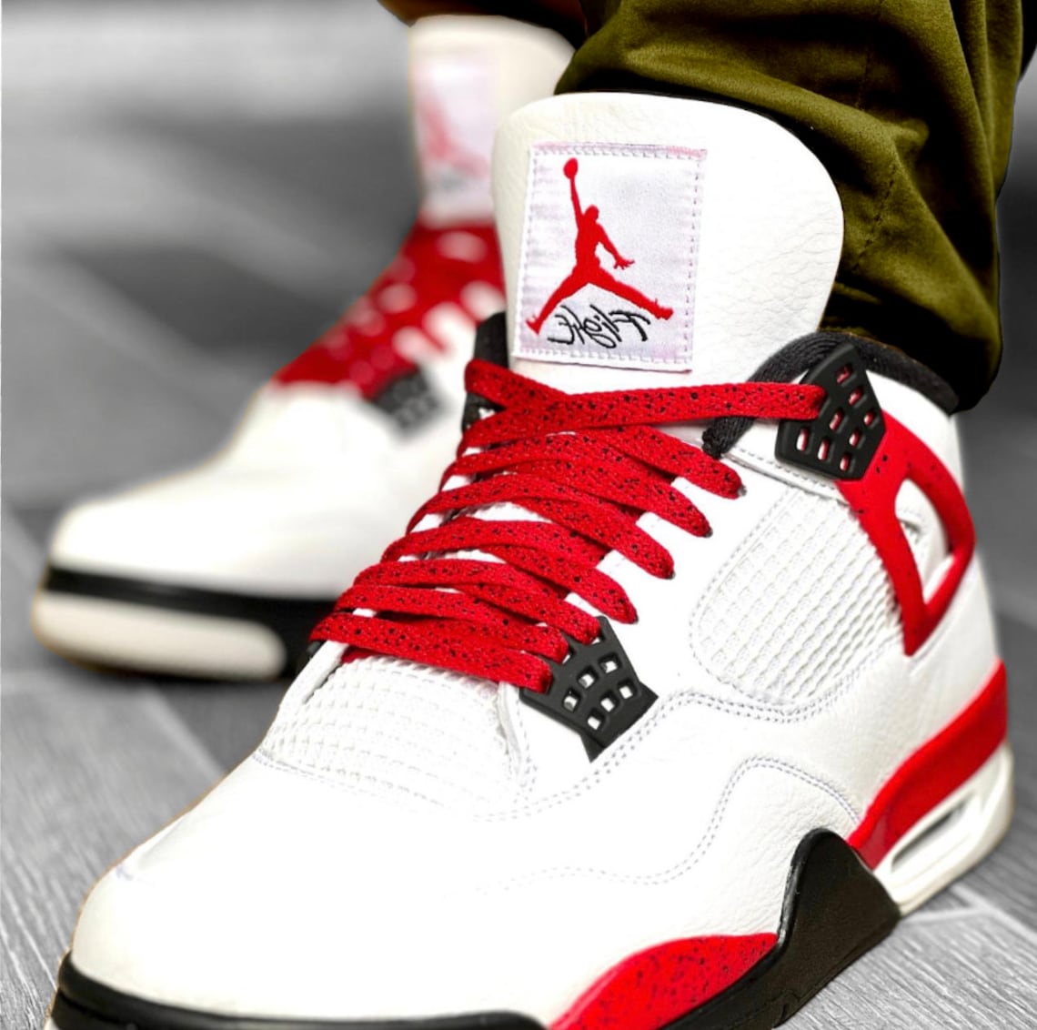 Jordan 4 Red Cement Shoelaces Thunder Fire Red Speckle Print Laces - Etsy
