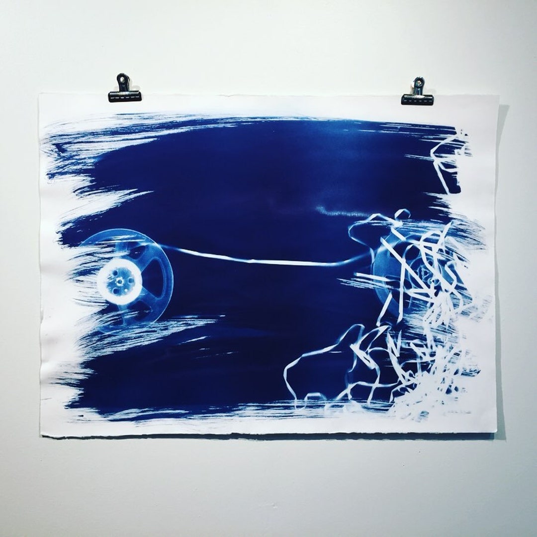 HUGE Cyanotype One of a Kind Art Print | Audio Reel to Reel Tape ...