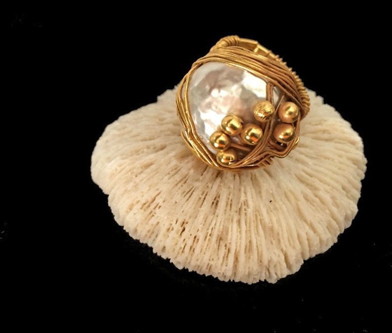 Hanmade Wire Wrap Vintage Glass Baroque Pearl Stament Ring - Etsy Australia