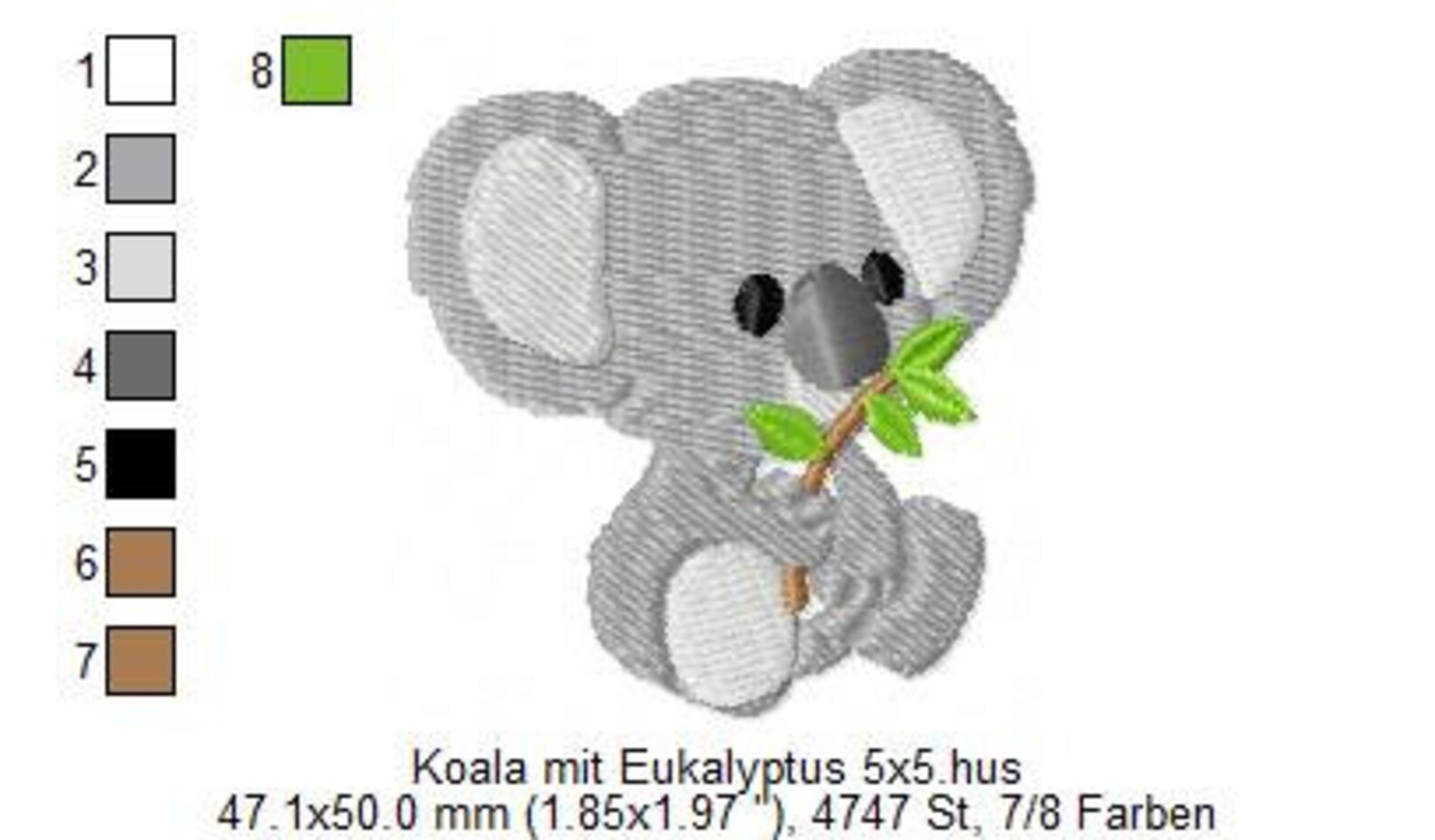 Stickdatei Koala Eukalyptus 5x5 SOFORTDOWNLOAD - Etsy.de