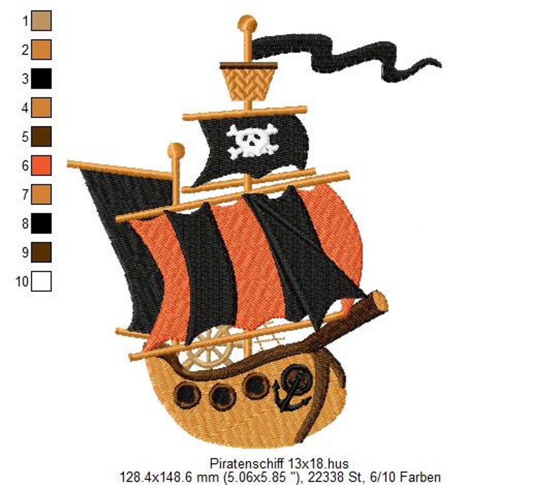 Embroidery Design Pirate Ship Solo 5'x7' DIGITAL | Etsy