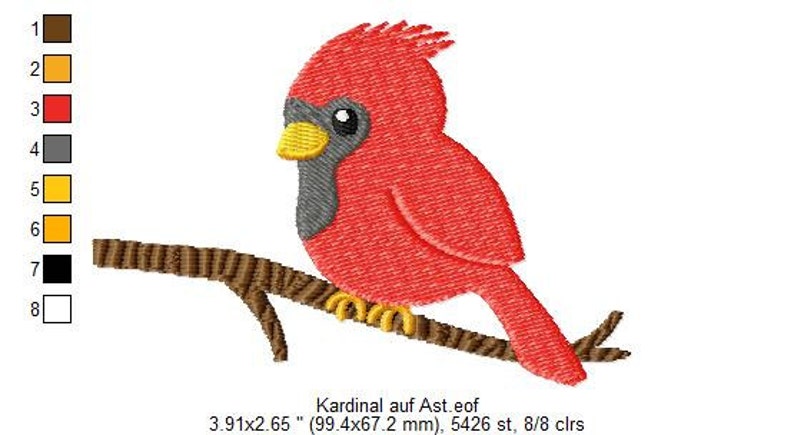 Embroidery Design Cardinal on Branch 4'x4' DIGITAL - Etsy