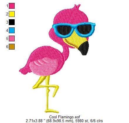 Embroidery Design Cool Flamingo 4'x4' DIGITAL | Etsy