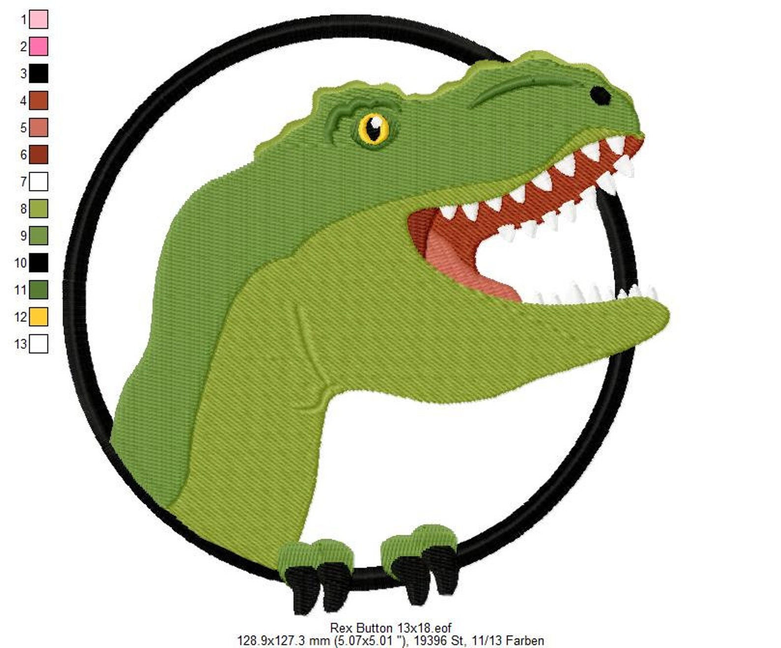 Embroidery Design T-rex Button 5'x7' DIGITAL - Etsy
