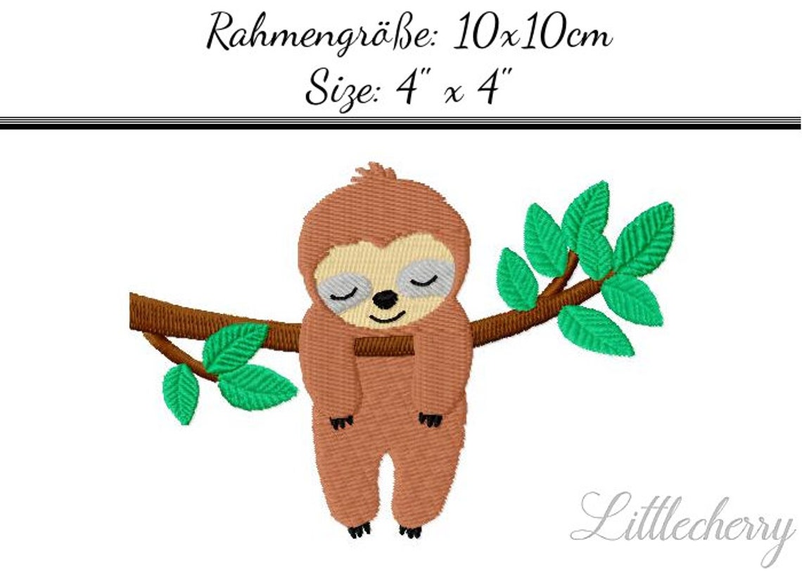 Embroidery Design Sloth 4'x4' DIGITAL DOWNLOAD - Etsy