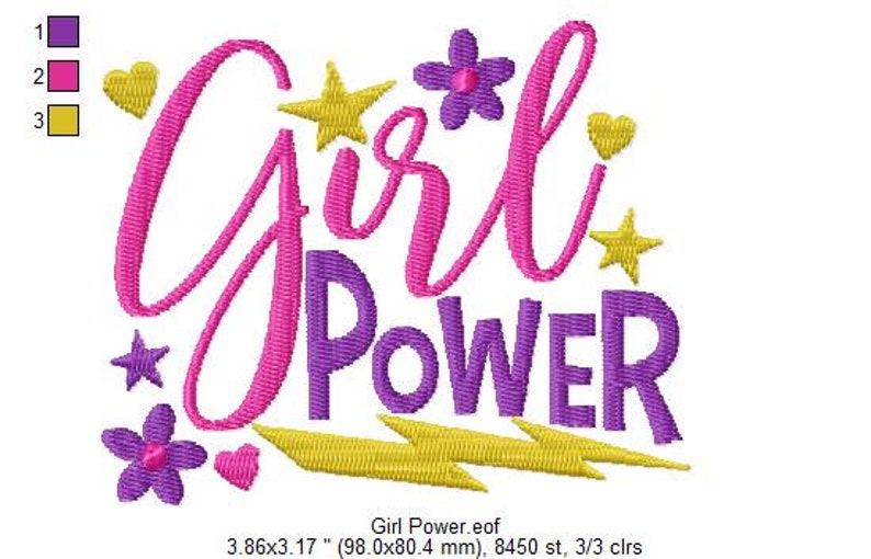 Embroidery Design Girl Power 4'x4' DIGITAL DOWNLOAD - Etsy