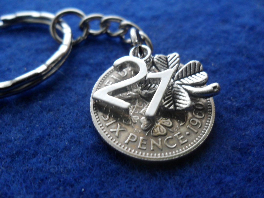 21st Birthday Gift for a Man Lucky Sixpence Coin Keychain for - Etsy