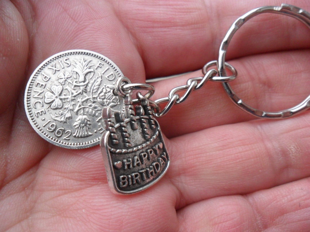 60th Birthday Present 1964 Lucky British Sixpence Coin Keychain With ...
