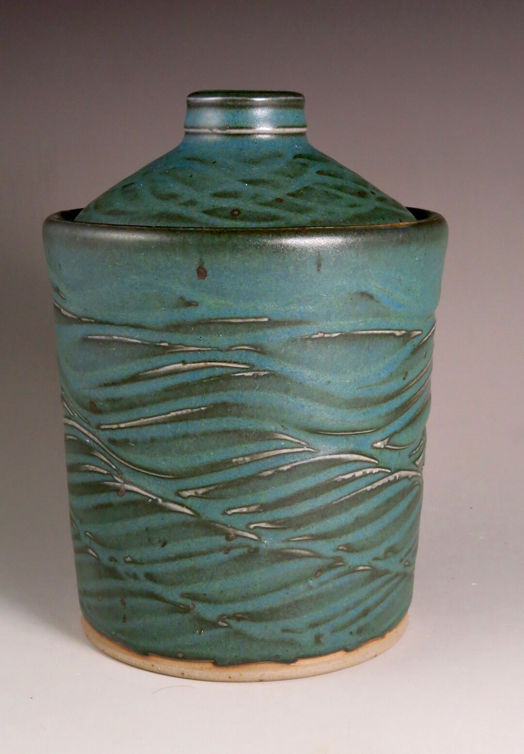 Green and White Stoneware Gas Fired Jar, Unique Gift, Birthday Gift ...