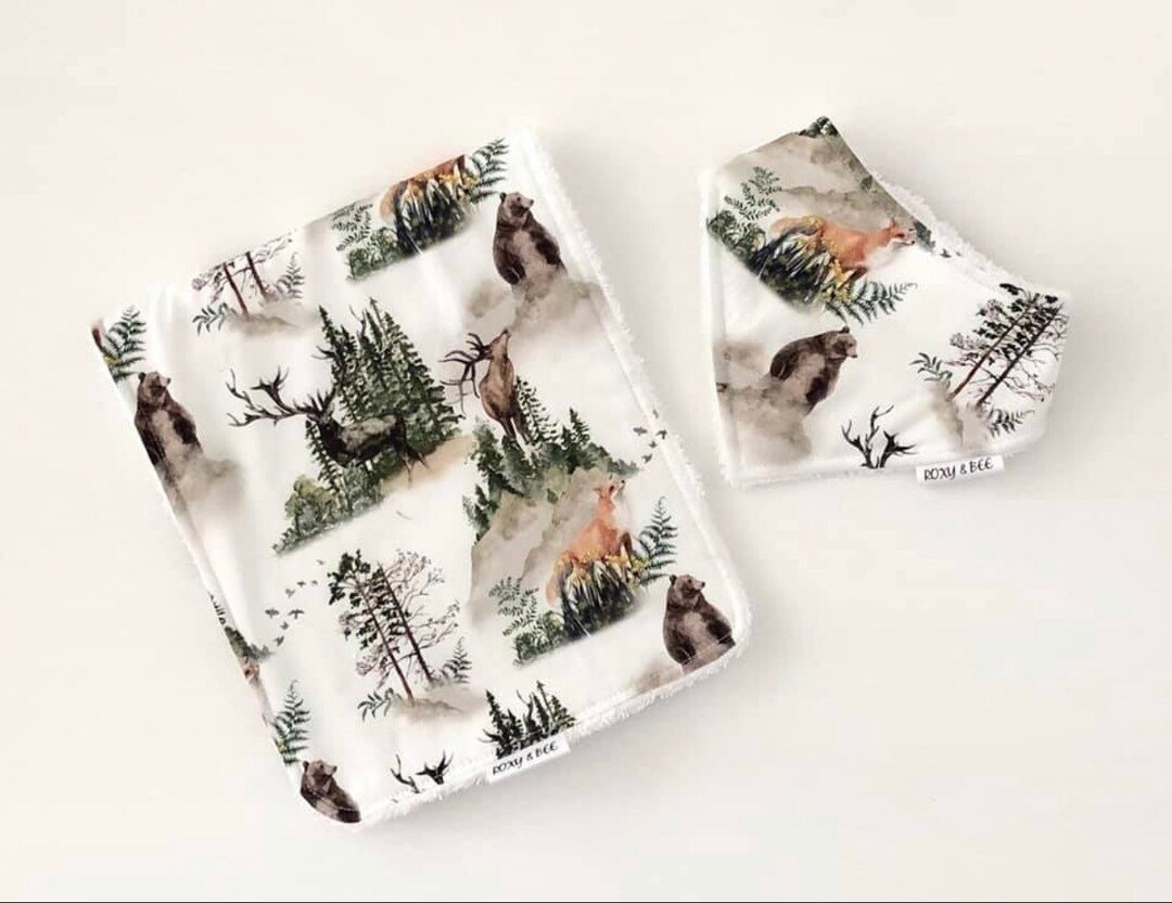 Baby Bandana Bib and Burp Cloth in Into the Woods Fabric - Etsy
