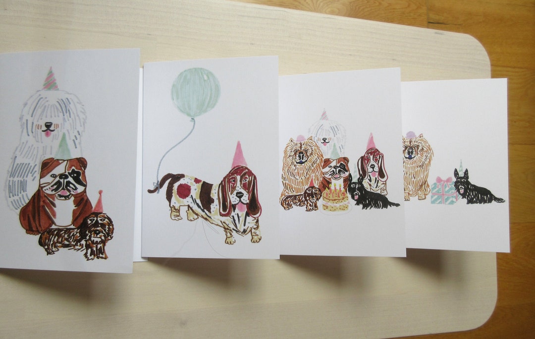 Birthday Dogs Cards, Set of Four With Envelopes - Etsy