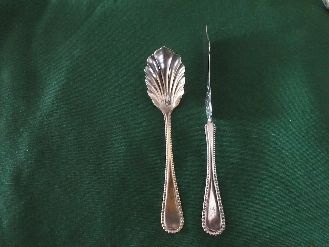 Antique Silverplate Sugar SPOON & Twisted Handle Butter Spreader/knife ...