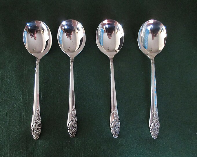 4 Rd Silverplate Gumbo/cream Soup SPOONS Oneida Community Silverware ...